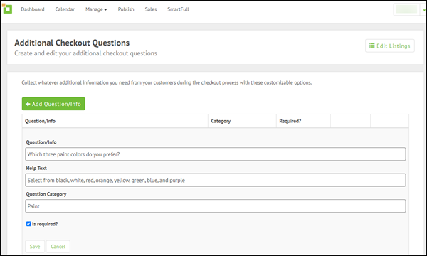 Creating checkout questions – Support